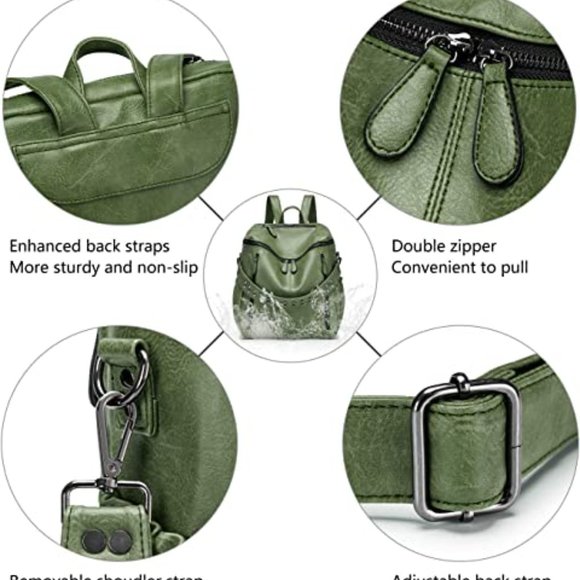 Bags | New With Tags Women Forest Green Vegan Leather Backpack Purse ...